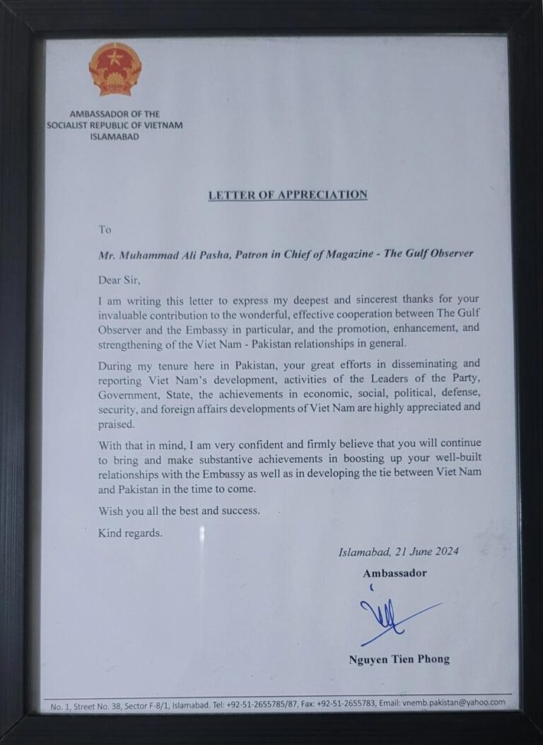 Embassy of Vietnam in Pakistan Honors Muhammad Ali Pasha for ...